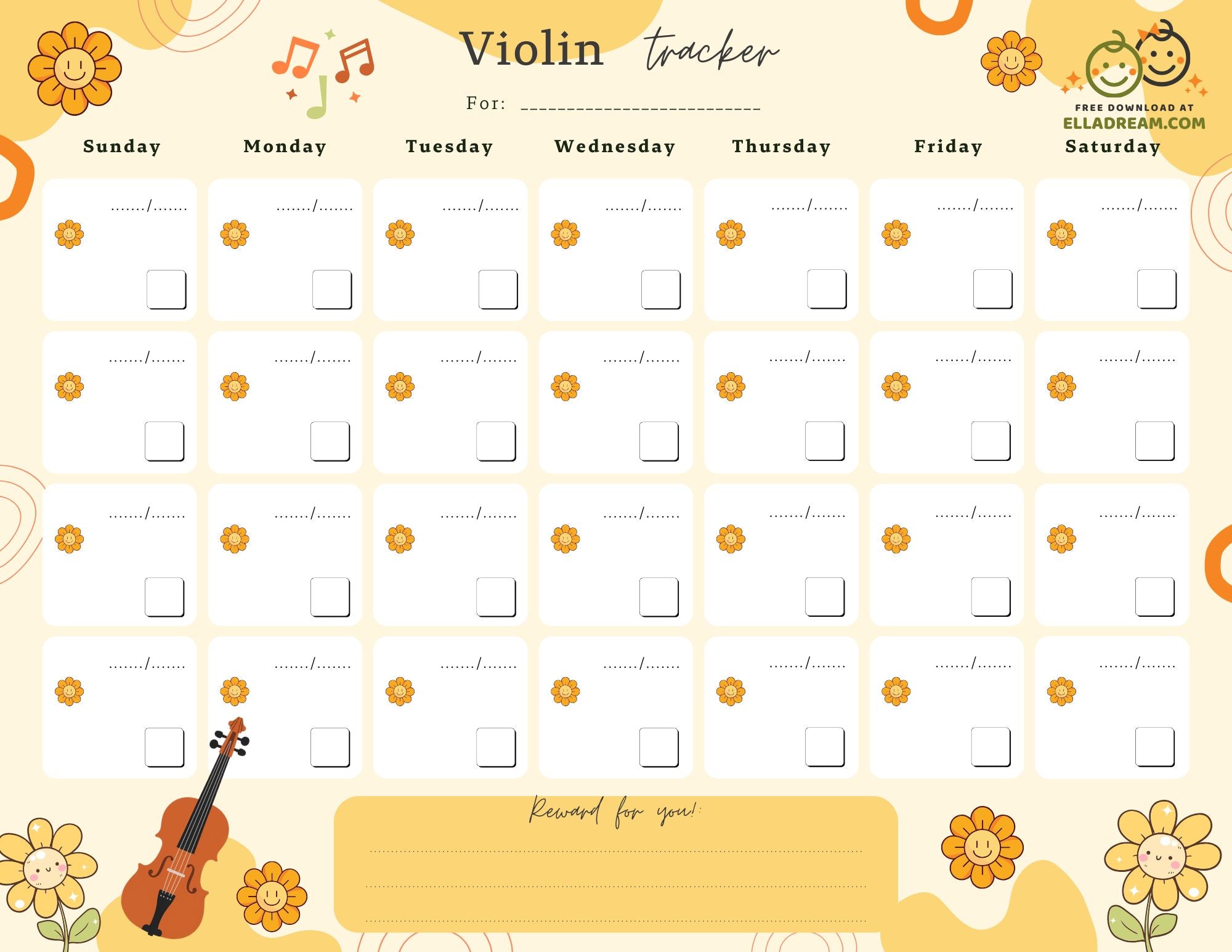 Violin Practice Habit Tracker Free Download_Collection 1 – Ella Dream
